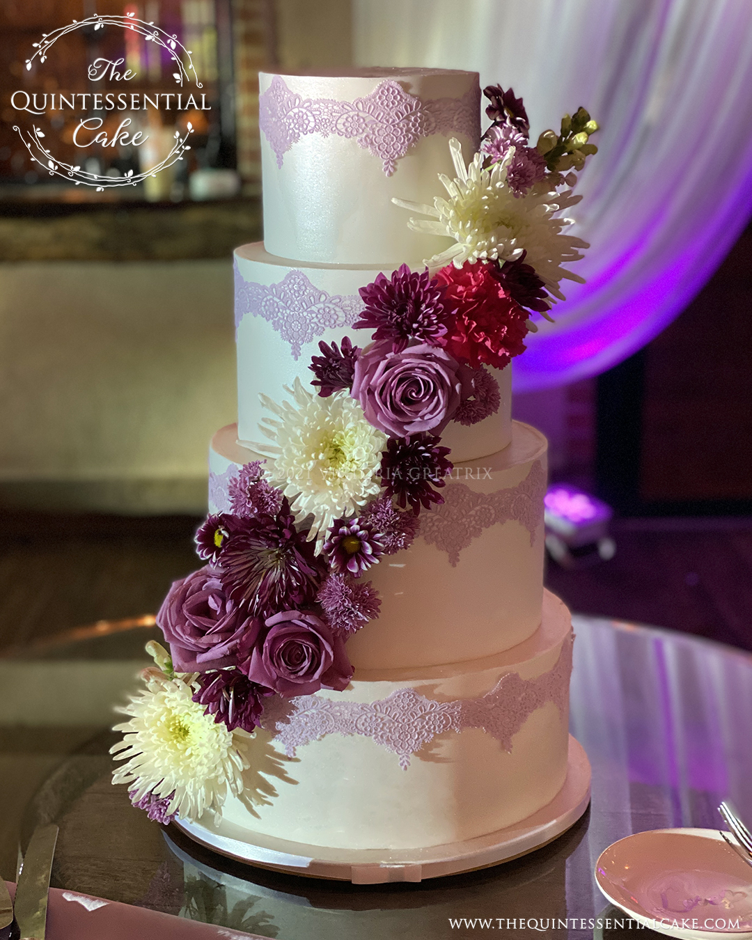Quinceañera Cake with Purple Lace | The Quintessential Cake | Wheaton ...